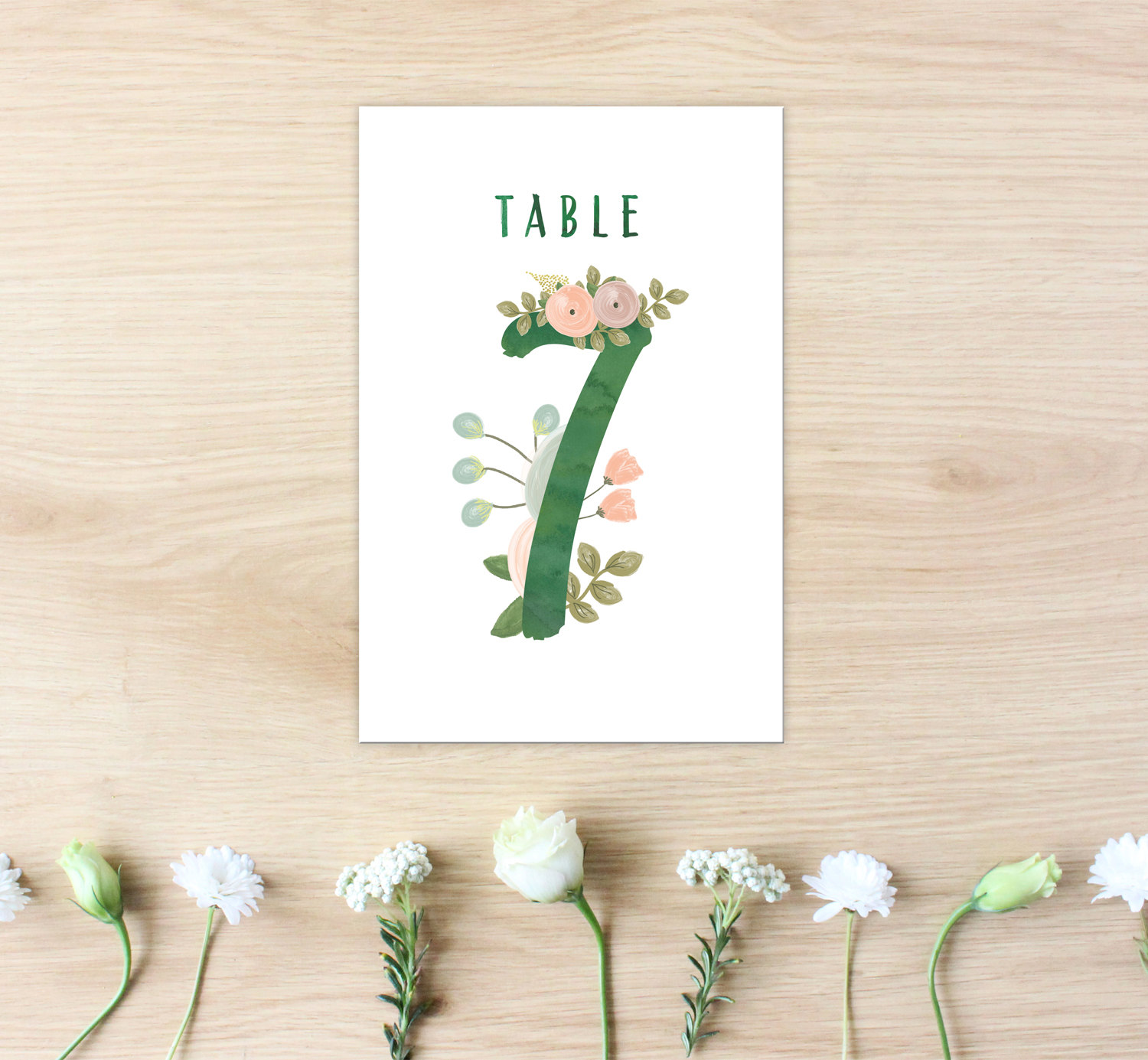Printable Wedding Table Numbers with Floral Design