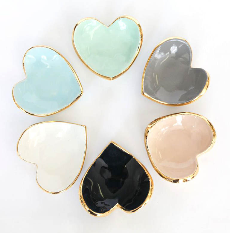 Heart Shaped Ring Dish with Gold Metallic "Love" or XO | Emmaline Bride