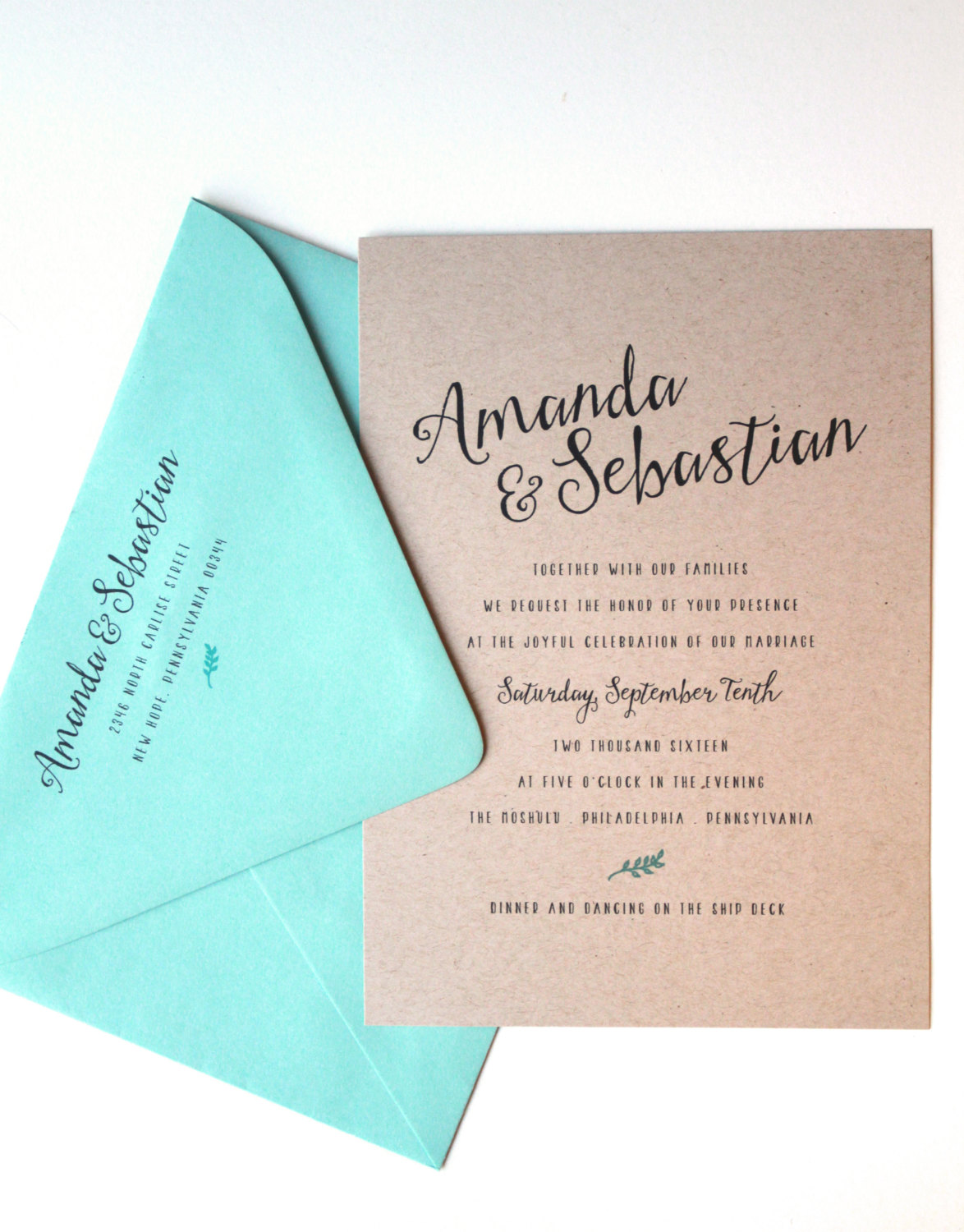 Mint and Kraft Wedding Invitations | Emmaline Bride Wedding Blog