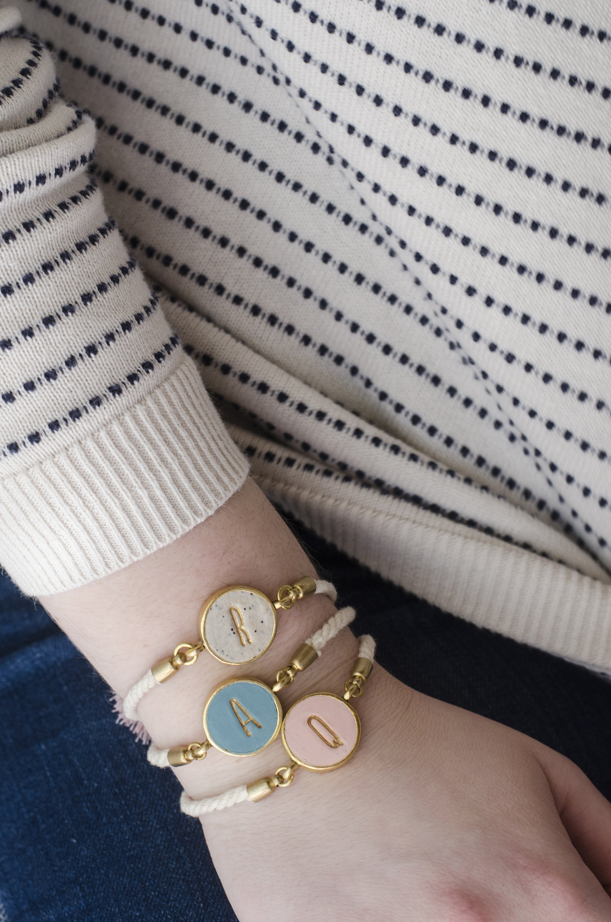 Initial Bracelet: Personalized Monogram Bracelet / Clay / Rope Bracelet