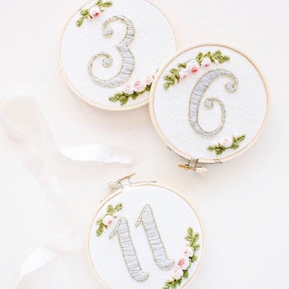 Fun + Creative Embroidery Hoop Table Numbers for Weddings