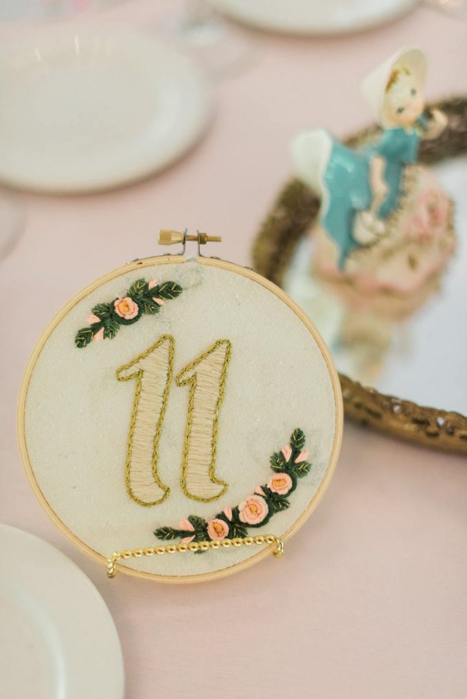 Fun + Creative Embroidery Hoop Table Numbers for Weddings