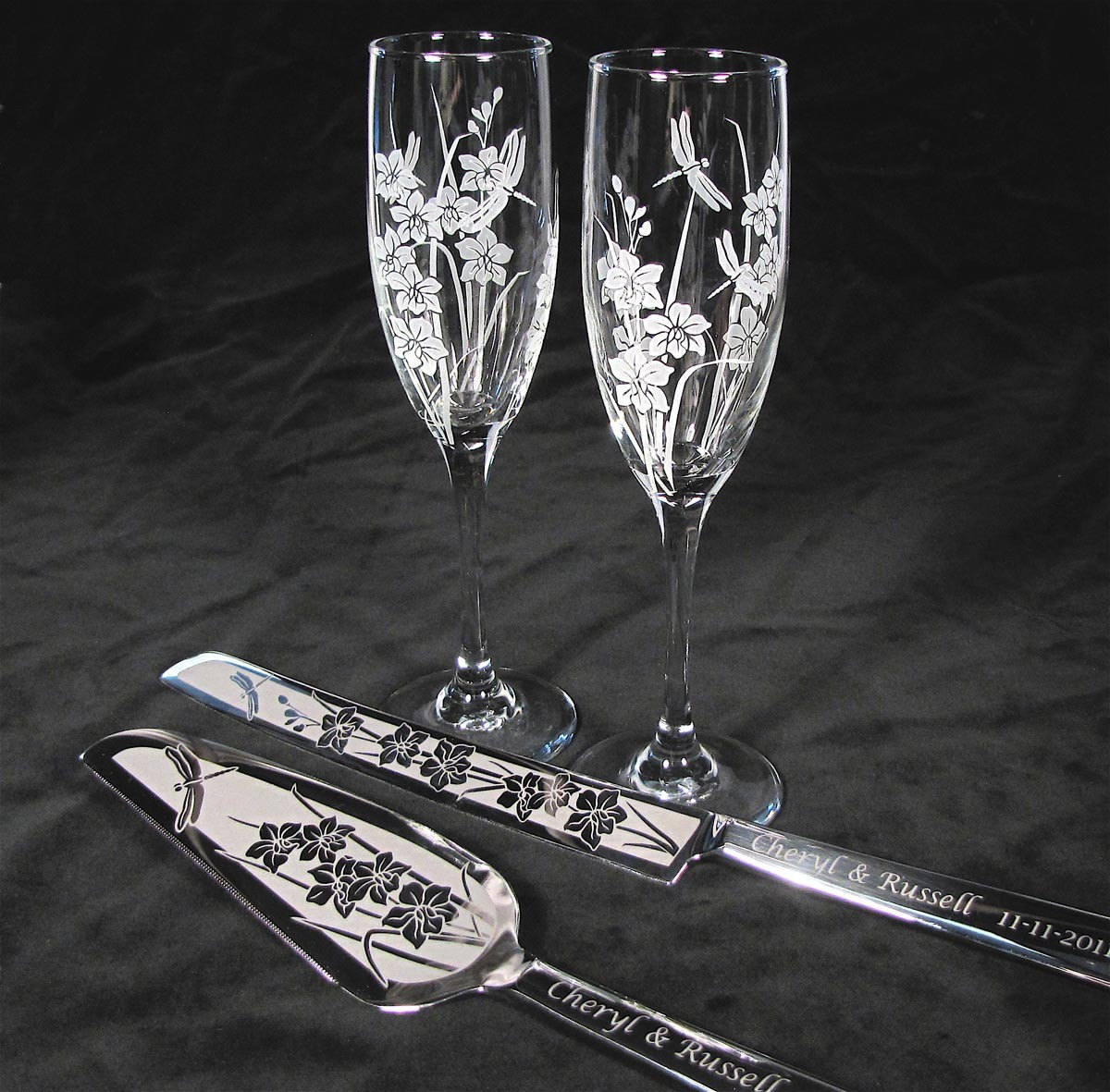 Dragonfly Champagne Flutes + Coupes for Weddings | Emmaline Bride®