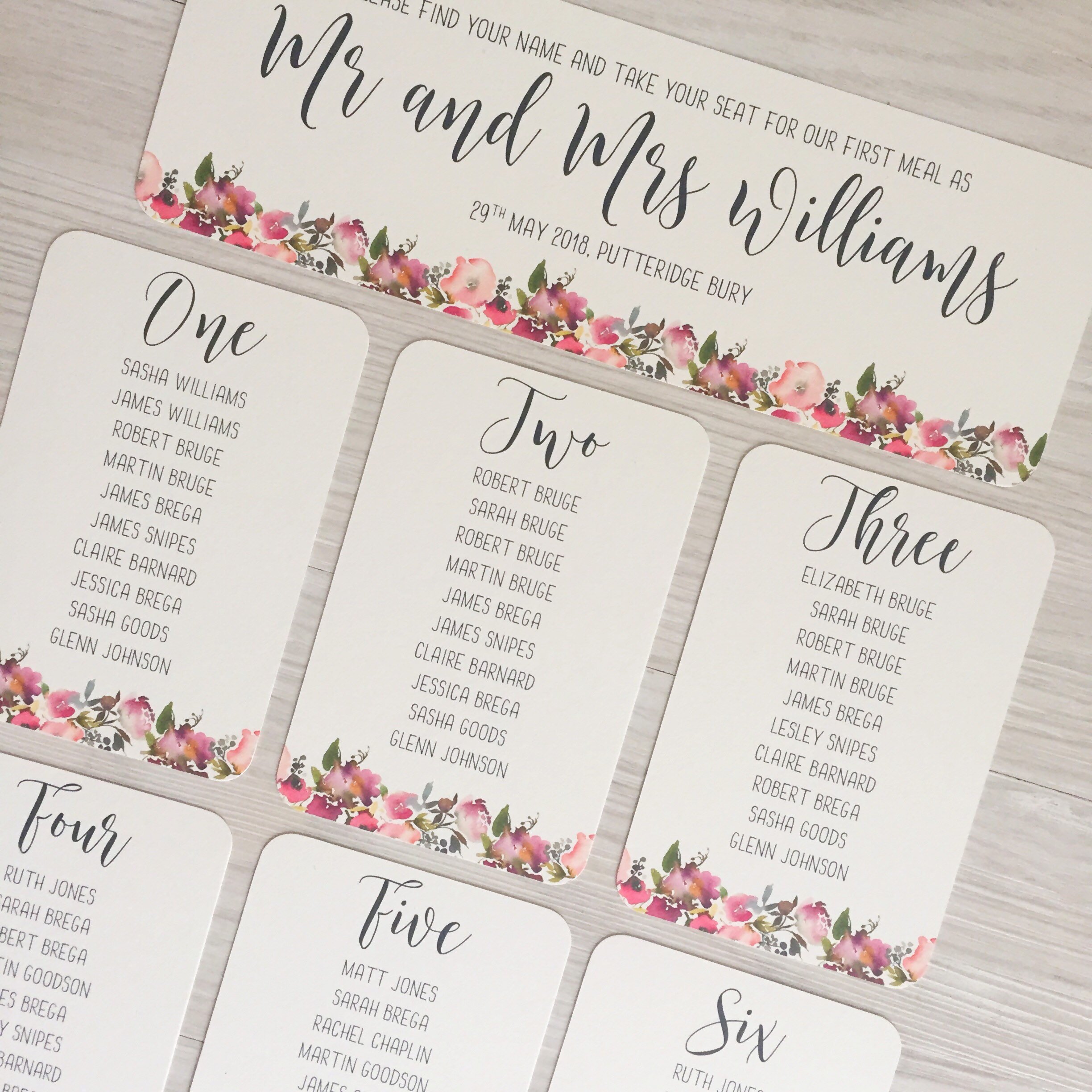 Wedding Seating Plan Cards for Easy Table Assignments