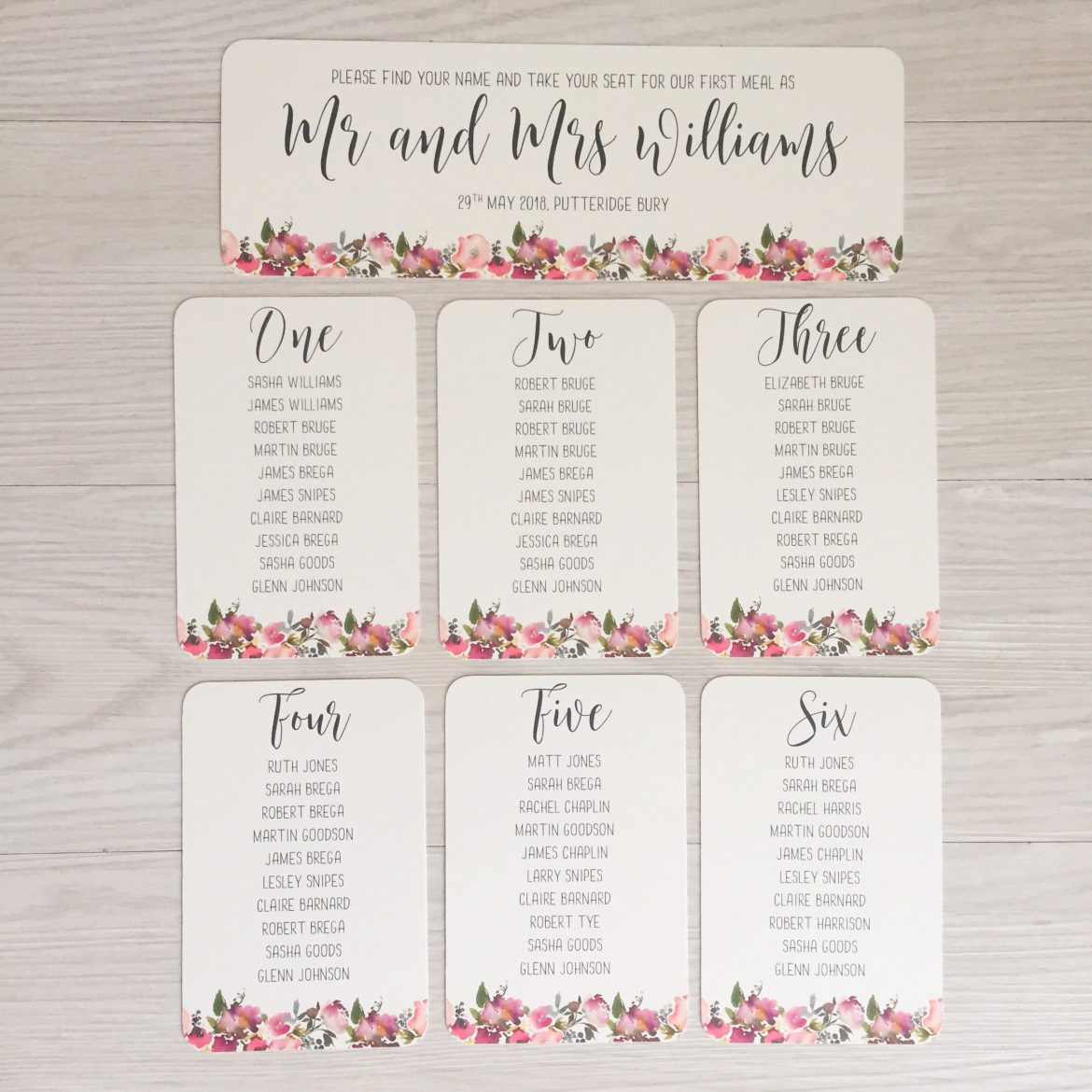 Wedding Seating Plan Cards for Easy Table Assignments