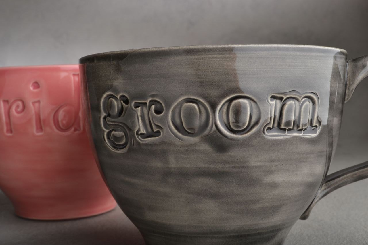 Bride Groom Coffee Mugs Set -- Newly Engaged Gift Ideas