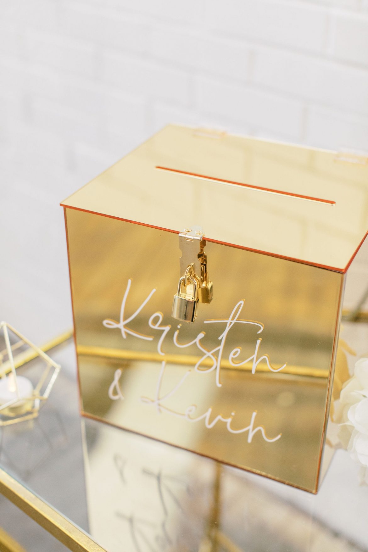 Gold Mirror Card Box with Lock and Key INCLUDED! | Emmaline Bride