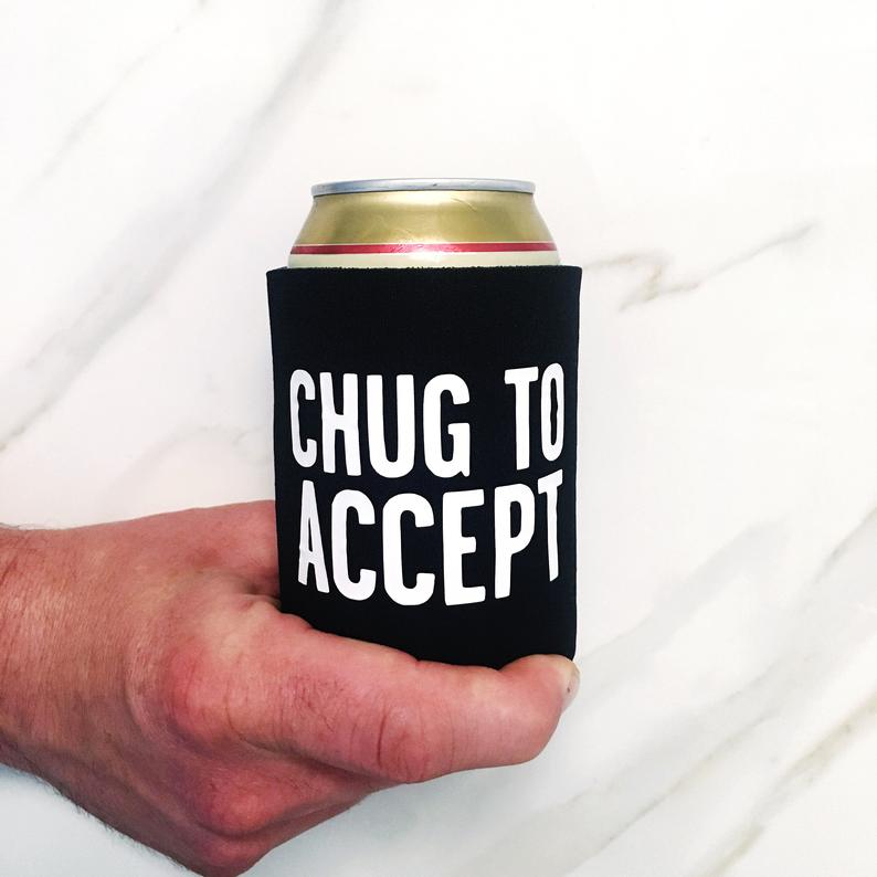 Funny "Chug To Accept" Groomsmen Can Coolers | Emmaline Bride