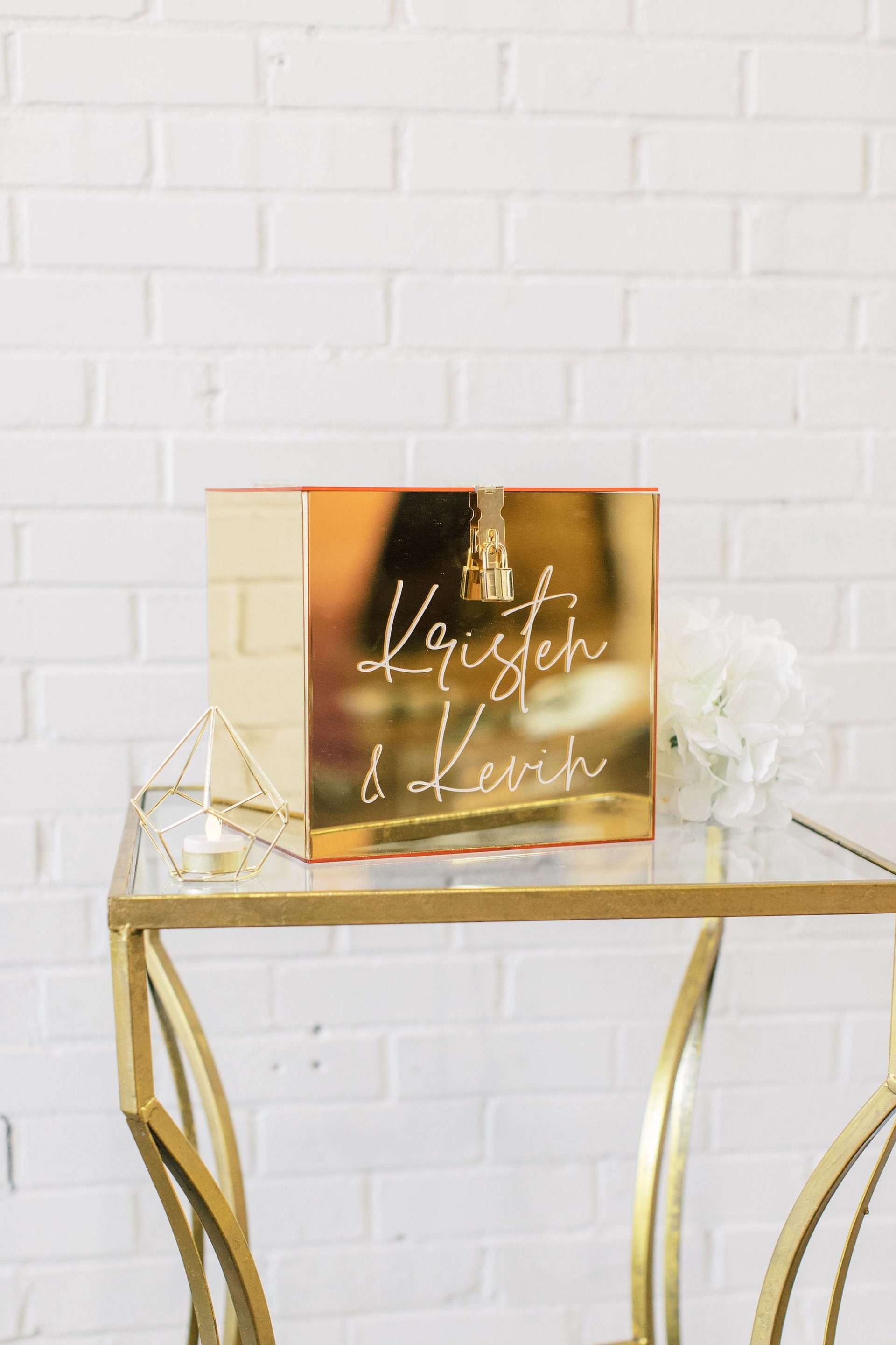 Gold Mirror Card Box with Lock and Key INCLUDED! | Emmaline Bride