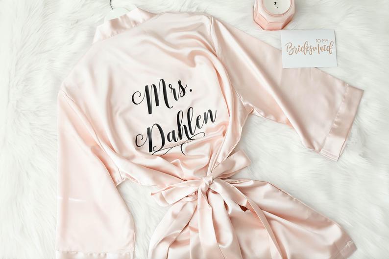Personalized Bride Robe with Name on the Back | Emmaline Bride
