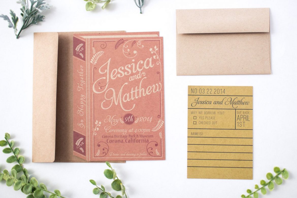 Book Wedding Invitations with Library Card RSVP | Emmaline Bride