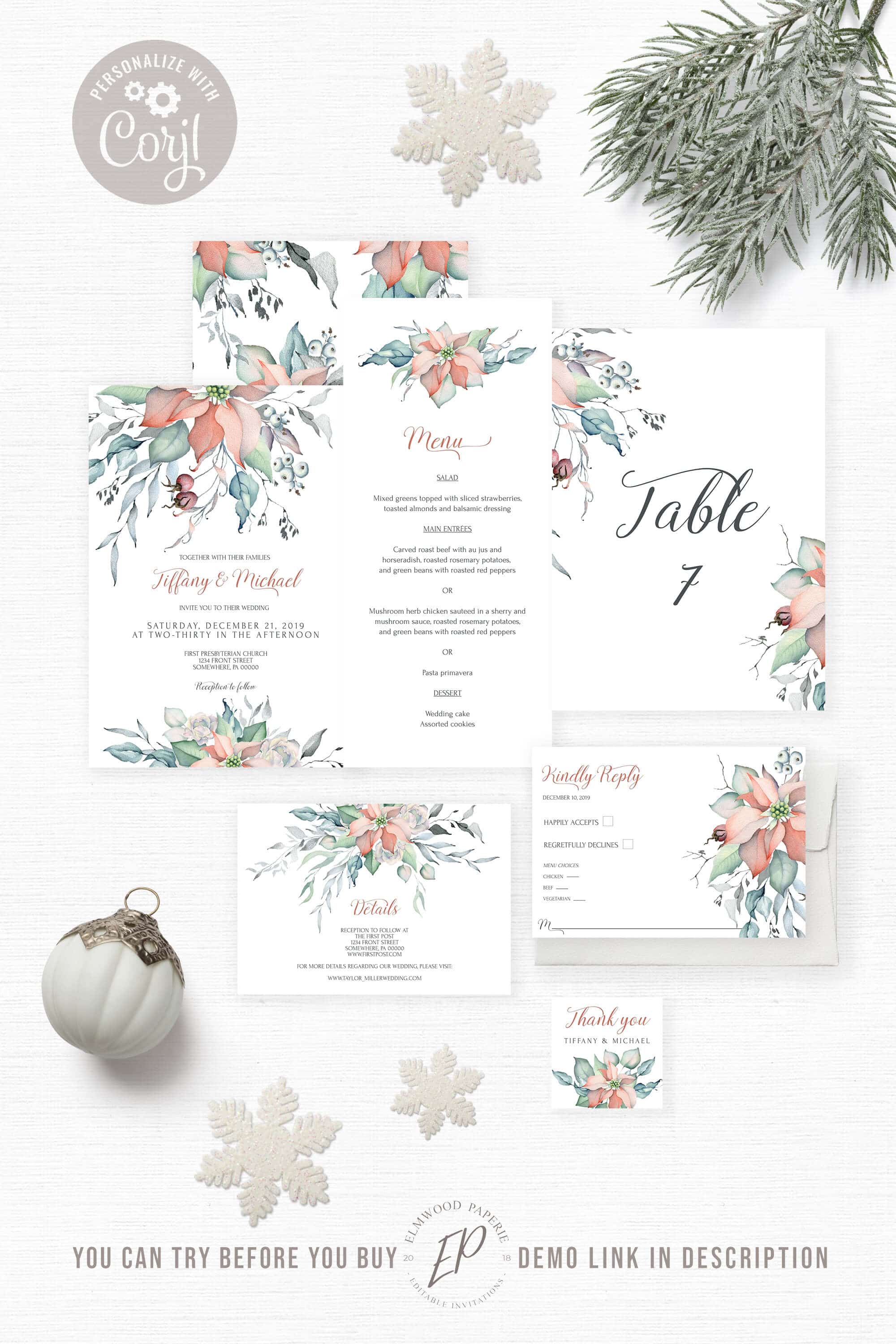 Christmas Wedding Invitations You Can Print Right Now | Emmaline Bride