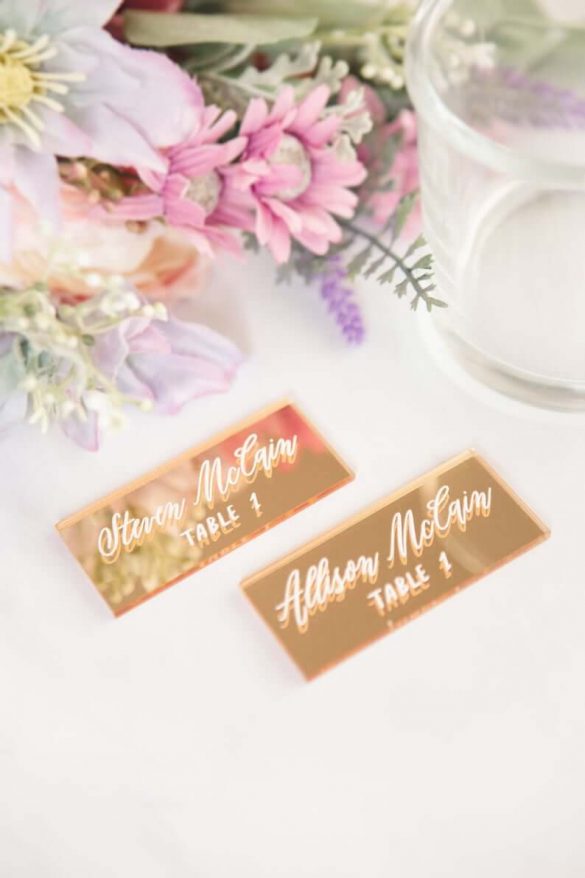 Gold Mirror Place Cards | Emmaline Bride Wedding Blog