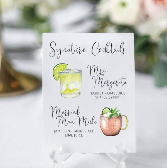 Signature Cocktails Sign: 4 Things Your Bar Menu Needs | Emmaline Bride