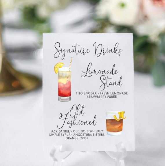 Signature Cocktails Sign: 4 Things Your Bar Menu Needs | Emmaline Bride