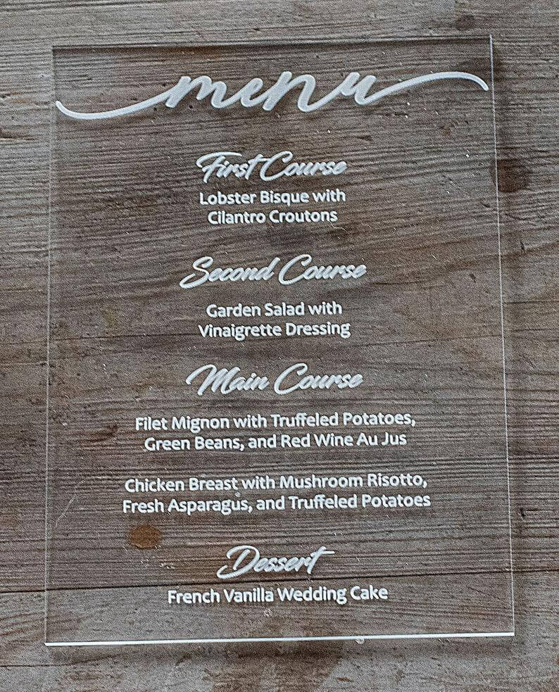 Acrylic Menu Cards for Weddings: Where to Buy Clear Wedding Menus