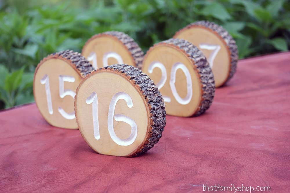 Tree Slice Table Numbers for Rustic Wedding | Emmaline Bride