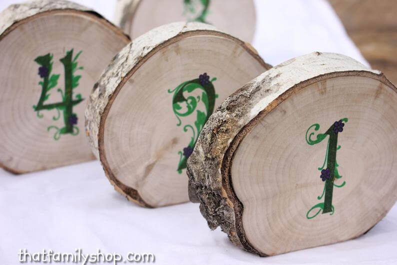 Tree Slice Table Numbers for Rustic Wedding | Emmaline Bride