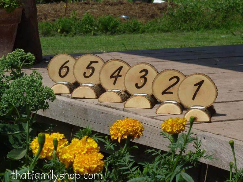 Tree Slice Table Numbers for Rustic Wedding | Emmaline Bride