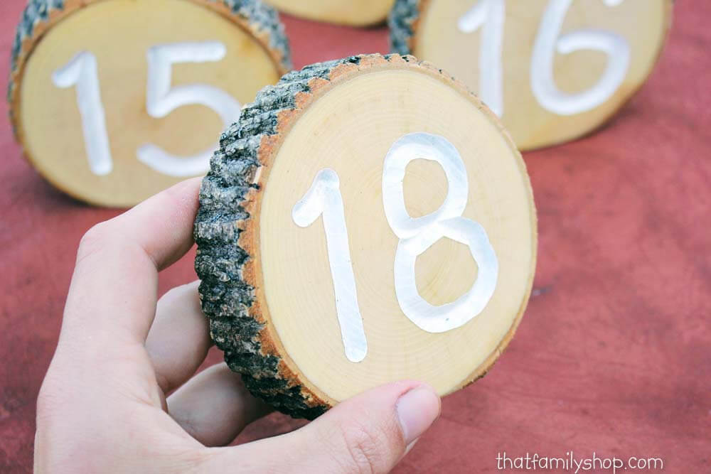 Tree Slice Table Numbers for Rustic Wedding | Emmaline Bride