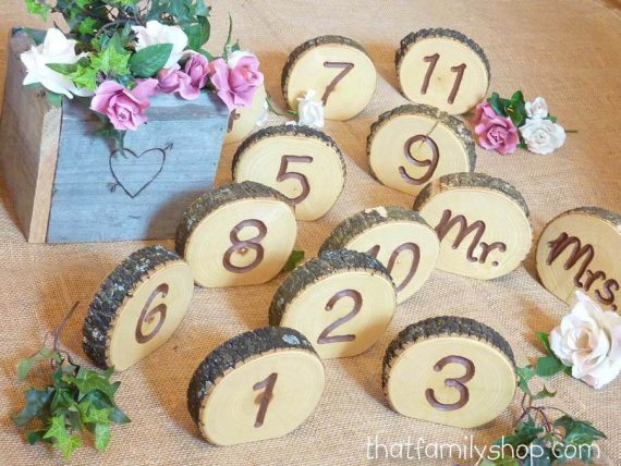 Tree Slice Table Numbers for Rustic Wedding | Emmaline Bride