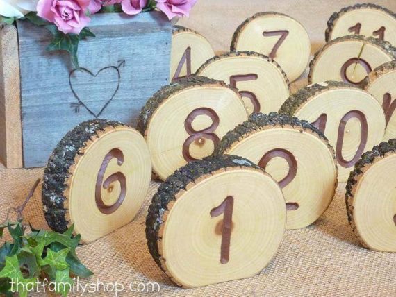 Tree Slice Table Numbers for Rustic Wedding | Emmaline Bride
