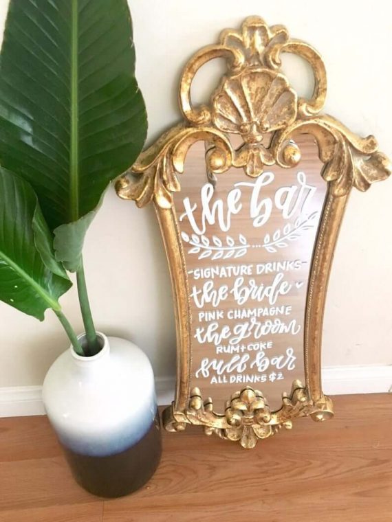 Gold Mirror Bar Wedding Sign (#HANDMADEADAY) | Emmaline Bride Wedding Blog