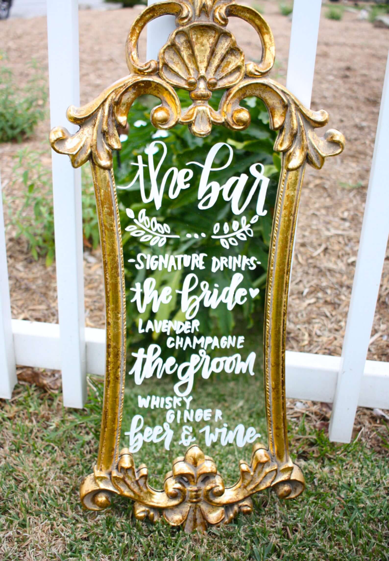 Gold Mirror Bar Wedding Sign (#HANDMADEADAY) | Emmaline Bride Wedding Blog