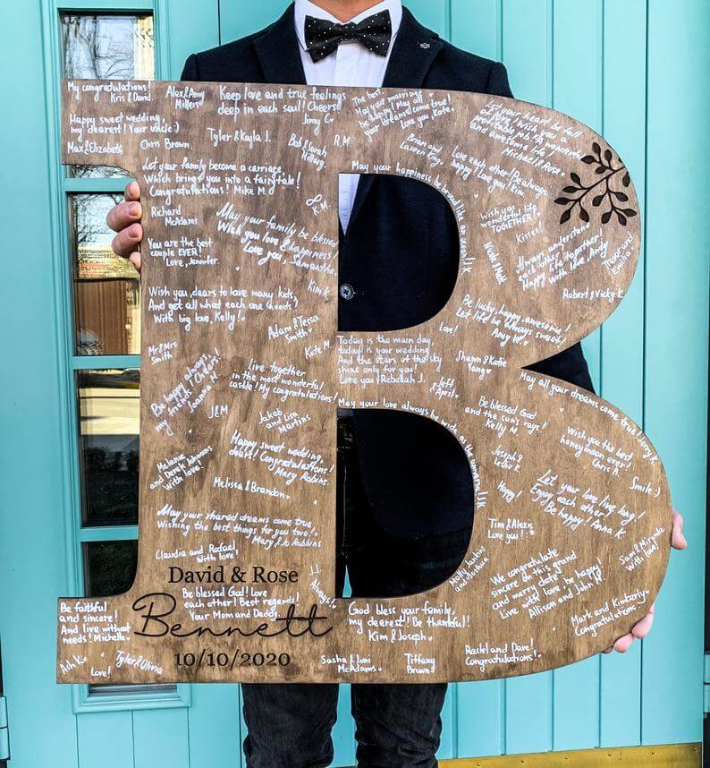 Wedding Guest Book Initial Letter Made of Wood | Emmaline Bride