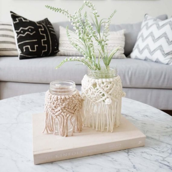 Macrame Wraps + Mason Jars = Boho Centerpieces | Emmaline Bride