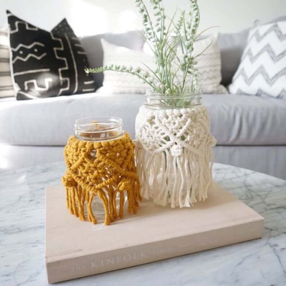 Macrame Wraps + Mason Jars = Boho Centerpieces | Emmaline Bride