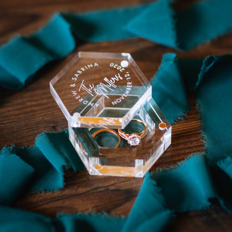 The Most Stylish Clear Hexagon Ring Box for Weddings -- Made of Acrylic!