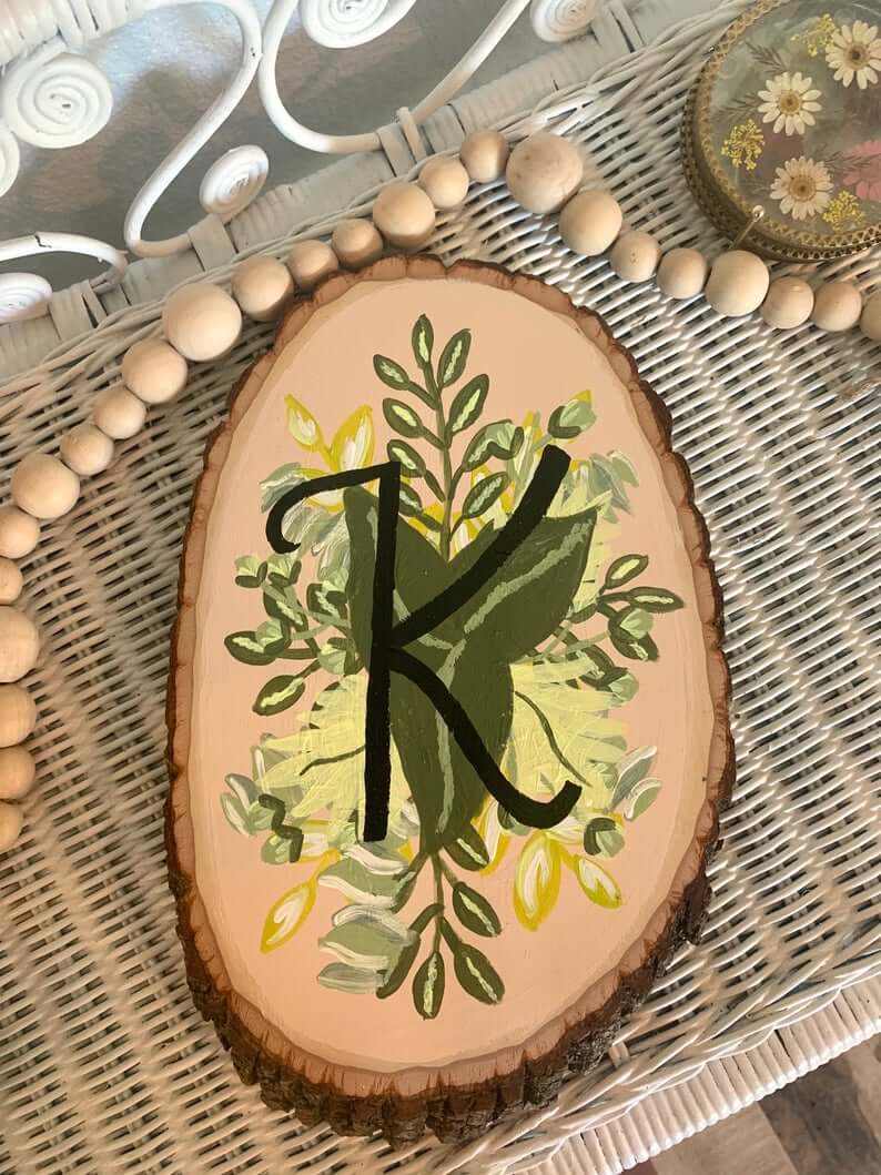 Painted Wood Slices: Floral Wood Slabs for Wedding Centerpieces