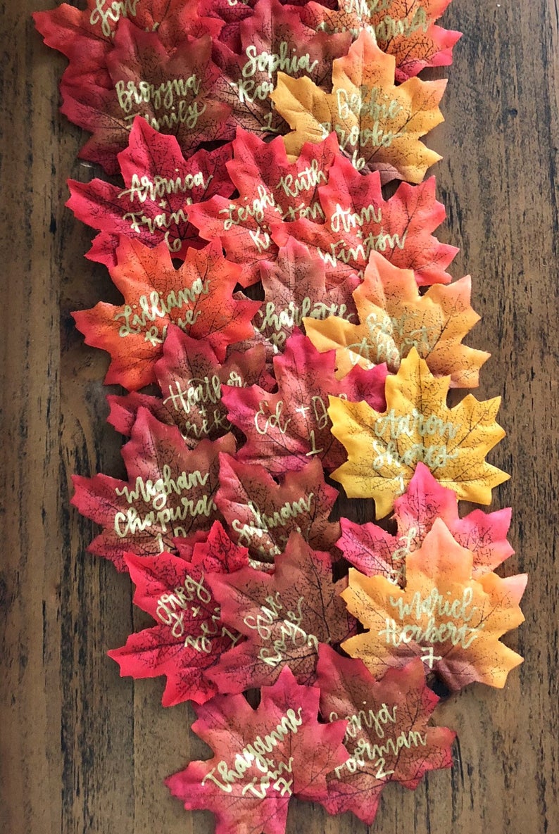 Fall Leaf Place Cards for Weddings + Holidays | Emmaline Bride