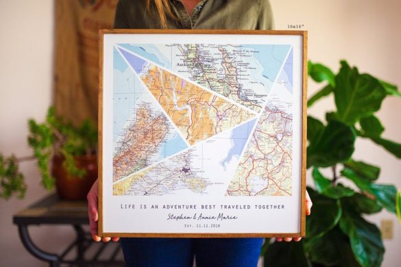 Custom Map Wedding Gift: Your Maps + Locations, Printed on Wood