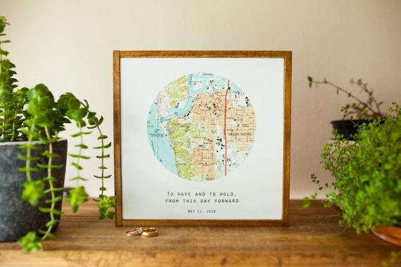 Custom Map Wedding Gift: Your Maps + Locations, Printed on Wood