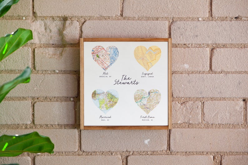 Custom Map Wedding Gift: Your Maps + Locations, Printed on Wood