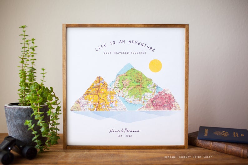 Custom Map Wedding Gift: Your Maps + Locations, Printed on Wood
