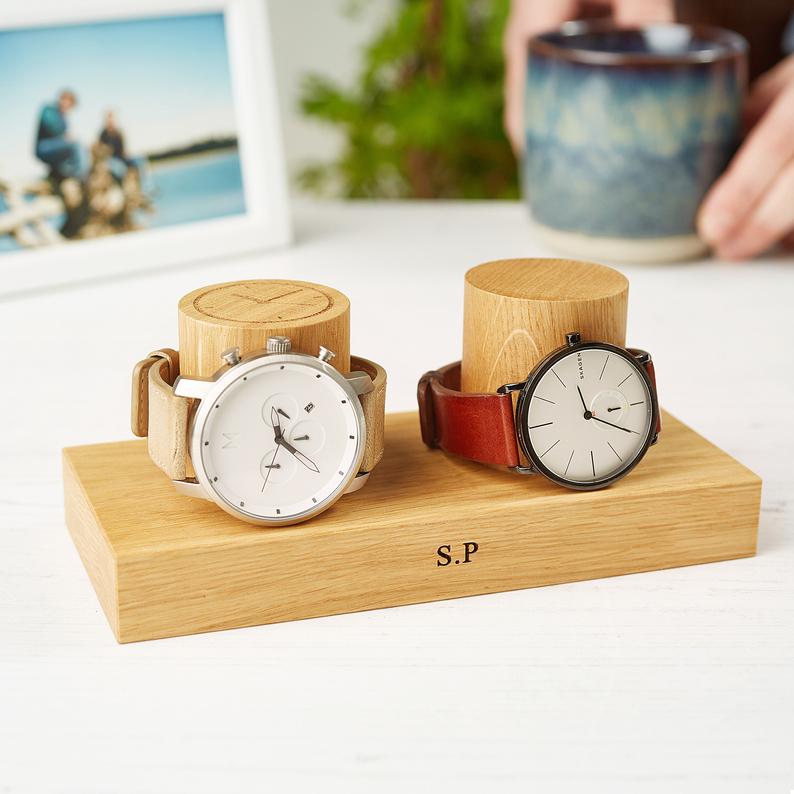 Wooden Watch Stand: Personalize It With His Initials | Emmaline Bride
