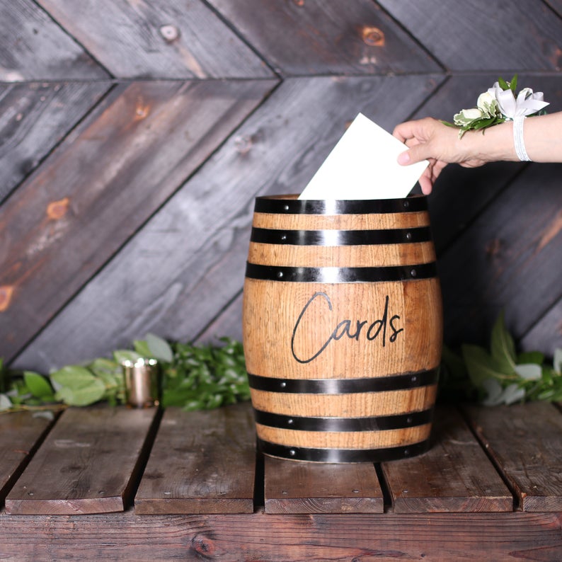 This Whiskey Barrel Card Box is a Great Idea | Emmaline Bride