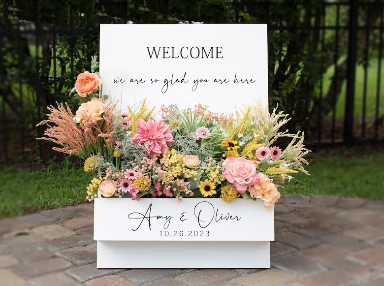 Flower Box Welcome Sign: 2024's Must-Have Wedding Decor