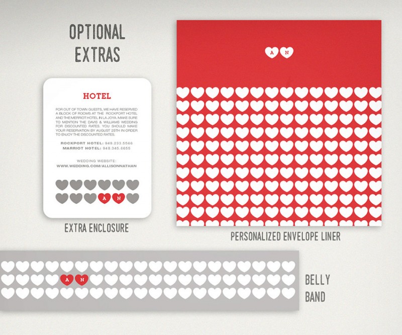 Modern Red and White Heart Invitations for Weddings