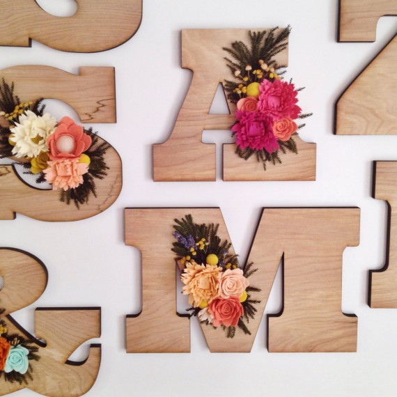 Wood Letter Wedding Decoration with Felt Wildflowers