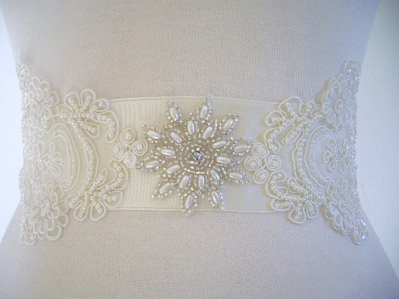 Lace and Pearl Bridal Sash | Emmaline Bride Wedding Blog