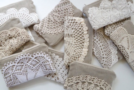 Burlap Clutch Purse Made with Doilies for Vintage Wedding